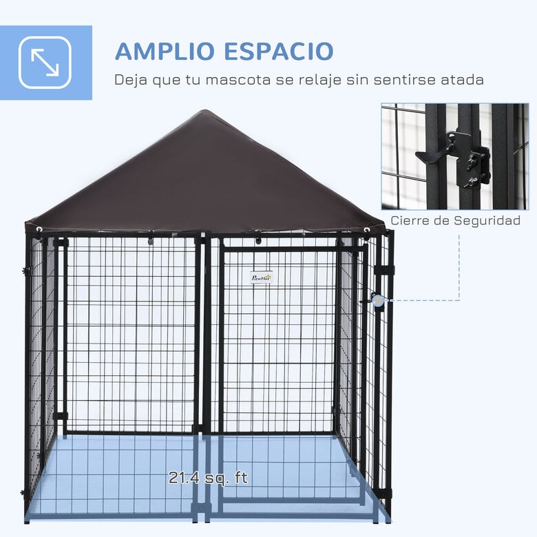 PawHut Perrera de Exterior con Techo 141x141x153 cm Corral para Perros ...