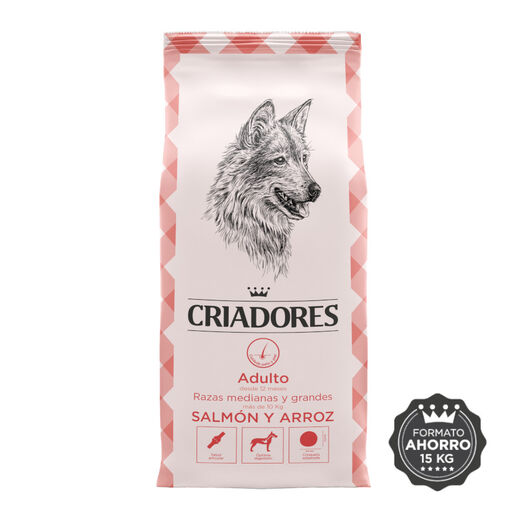 Criadores Adulto Salmón y Arroz pienso para perros de razas medianas y grandes | Tiendanimal