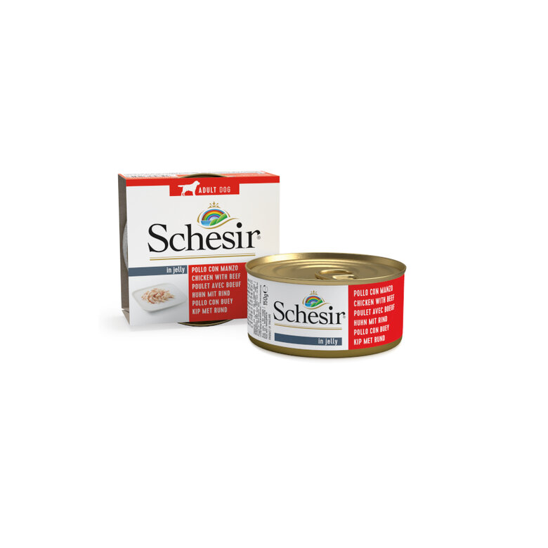 Schesir Adult pollo y buey en gelatina lata para perros | Tiendanimal